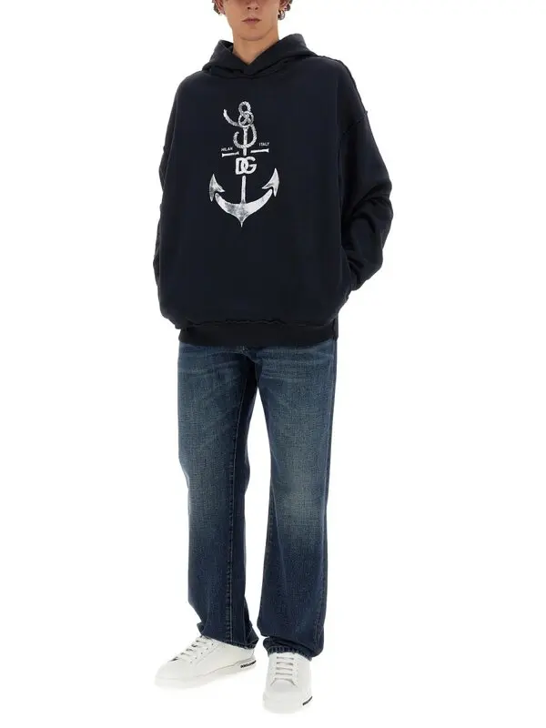 Dolce & Gabbana Printed Anchor Hoodie - Blue