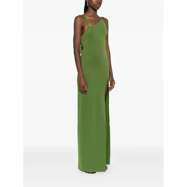 Attico Asymmetric Neck Side Split Sleeveless Buckle Detail Dress - Green