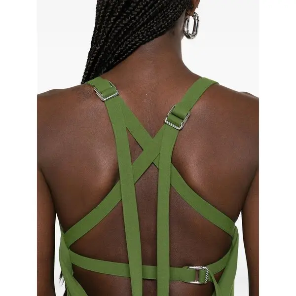 Attico Asymmetric Neck Side Split Sleeveless Buckle Detail Dress - Green
