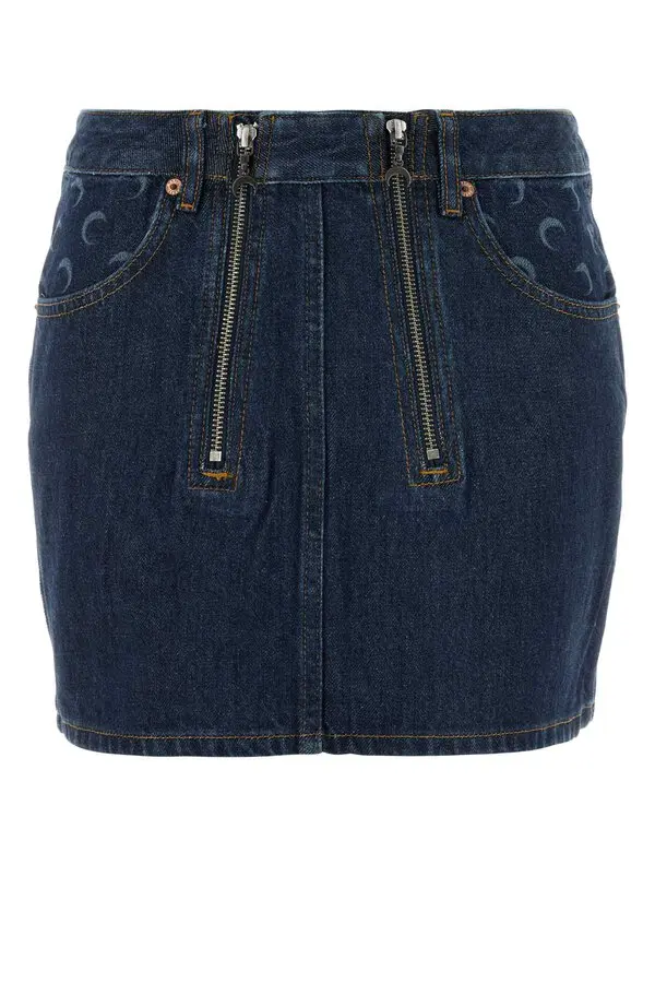 MARINE SERRE Denim Mini Skirt With Dual Zip Front - Blue