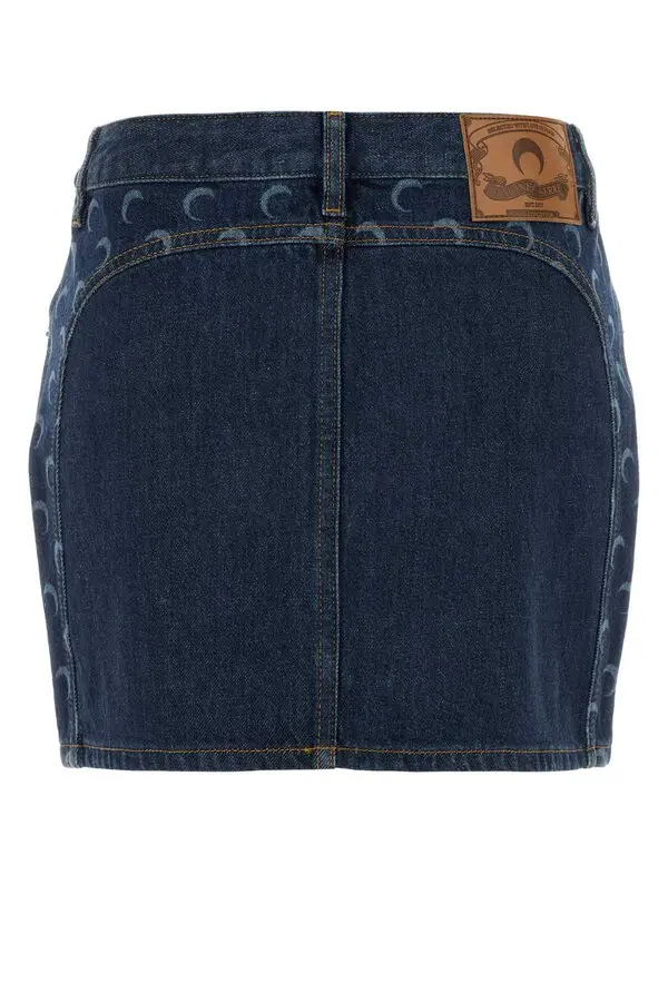 MARINE SERRE Denim Mini Skirt With Dual Zip Front - Blue
