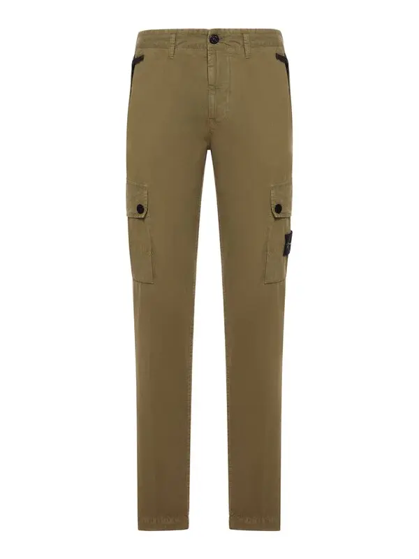 Stone Island Cotton Trousers With Compass Logo - Green
