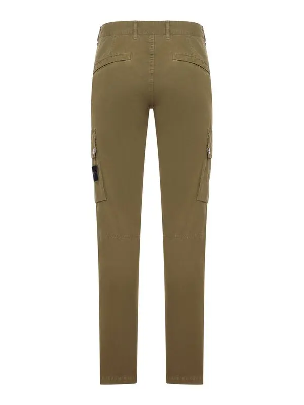 Stone Island Cotton Trousers With Compass Logo - Green