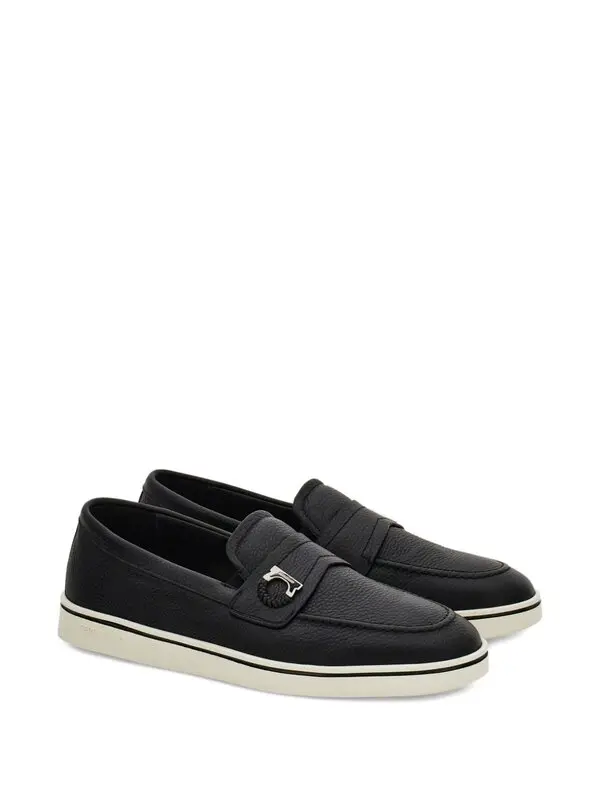 FERRAGAMO Black Leather Loafers - Multicolor