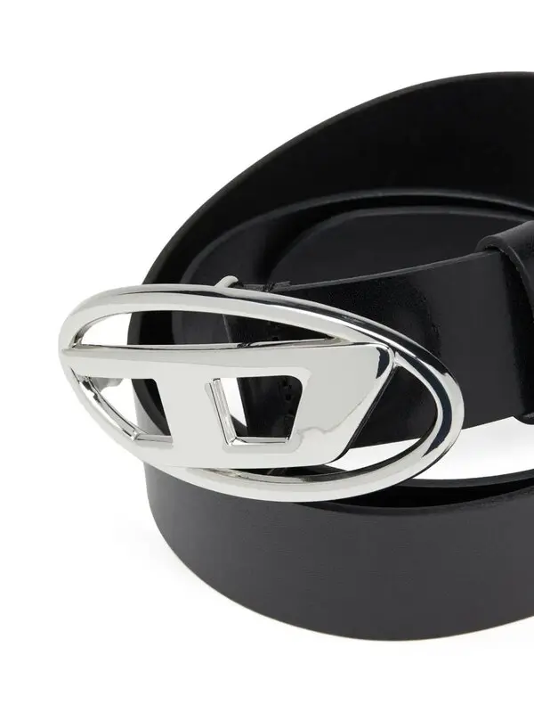 DIESEL® Leather Belt With Logo Buckle - Black