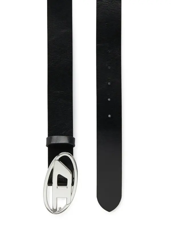 DIESEL® Leather Belt With Logo Buckle - Black