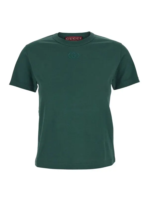 Gucci Green Crewneck T-shirt With Double G Embroidery - Multicolor