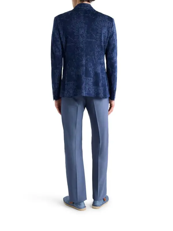 Etro Single-breasted Floral Jacquard Cotton Jacket - Blue