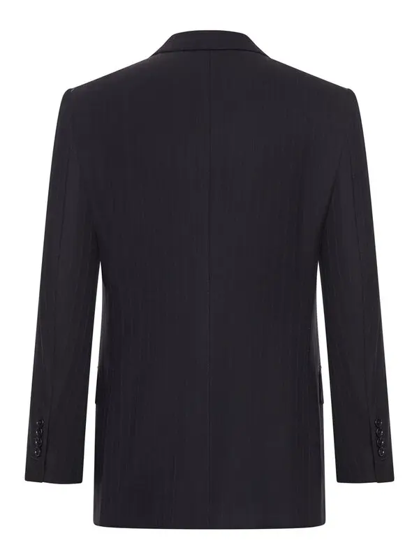 TOM FORD Double-breasted Pinstriped Wool Jacket - Black