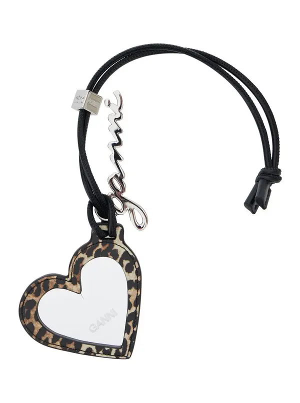 GANNI Heart Mirror With Leopard Motif And Logo Lettering - Multicolor