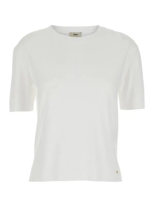 Herno Cotton Blend T-shirt With Logo Plate - White