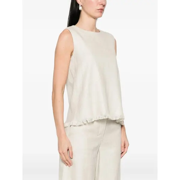 Max Mara Sleeveless Round Neck Top With Fringed Hem