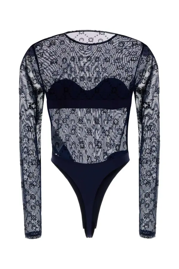 MARINE SERRE Navy Stretch Tulle Bodysuit