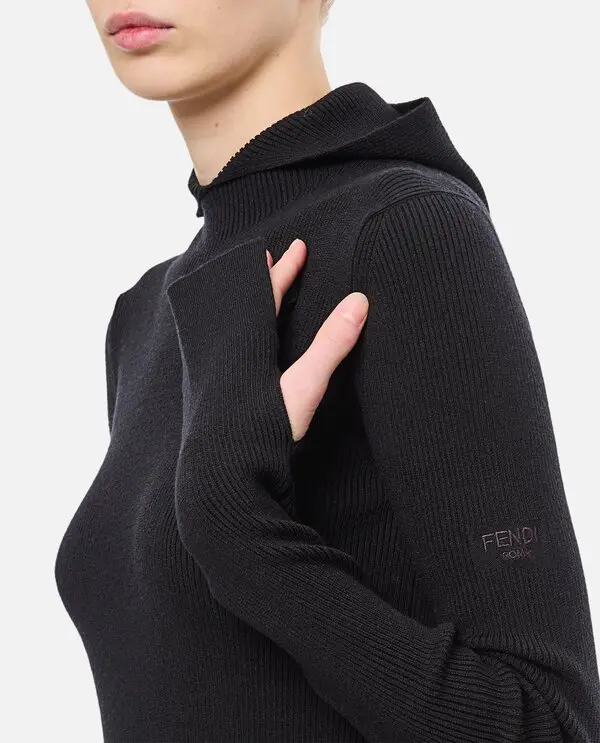 Fendi Wool Silk Ribs Mini Dress With Hood