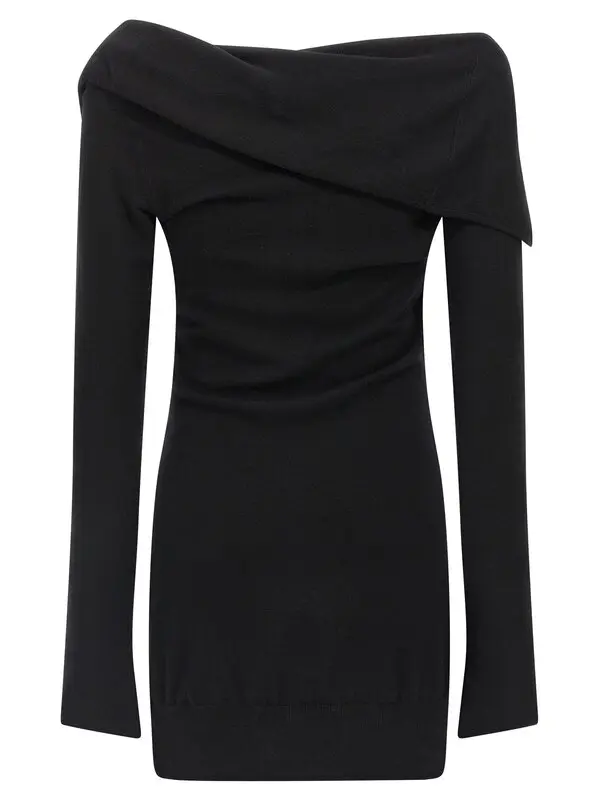 Attico Virgin Wool And Cashmere Blend Mini Dress With Shawl Neckline