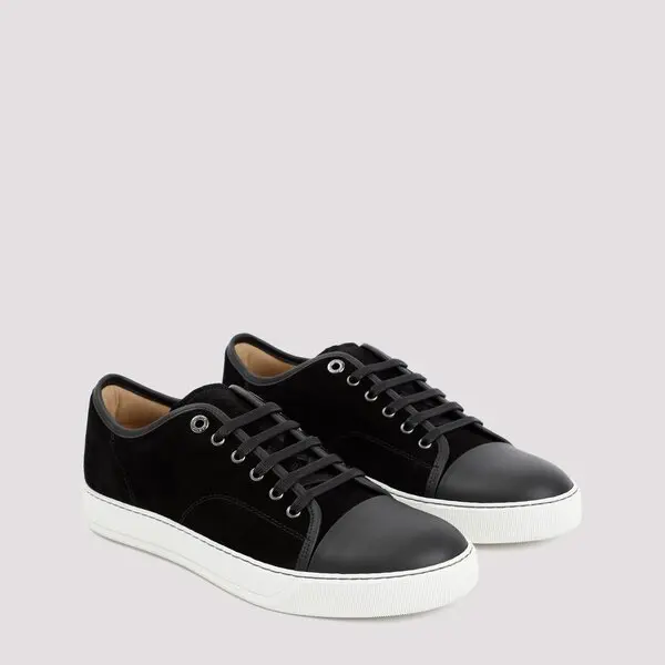 LANVIN Suede And Nappa Cap Toe Low Top Sneakers - Black
