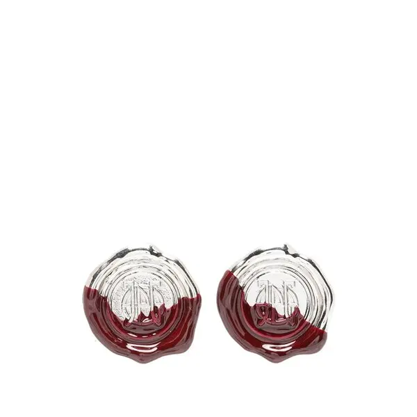 JEAN PAUL GAULTIER Tone And Burgundy Logo Detail Earrings - Silver