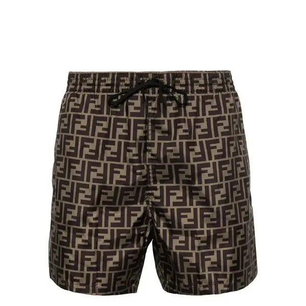 Fendi Swim Shorts With Zucca Monogram - Brown
