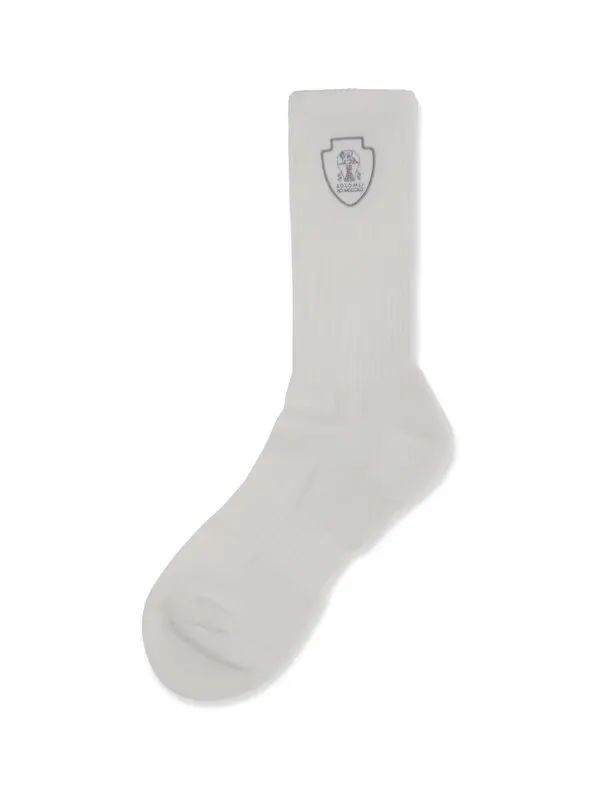 Brunello Cucinelli Ribbed Cotton Knit Socks - White