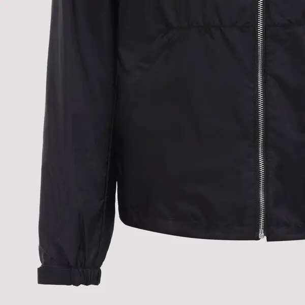 Prada Hooded Zip-up Jacket With Signature Logo Patch - Black
