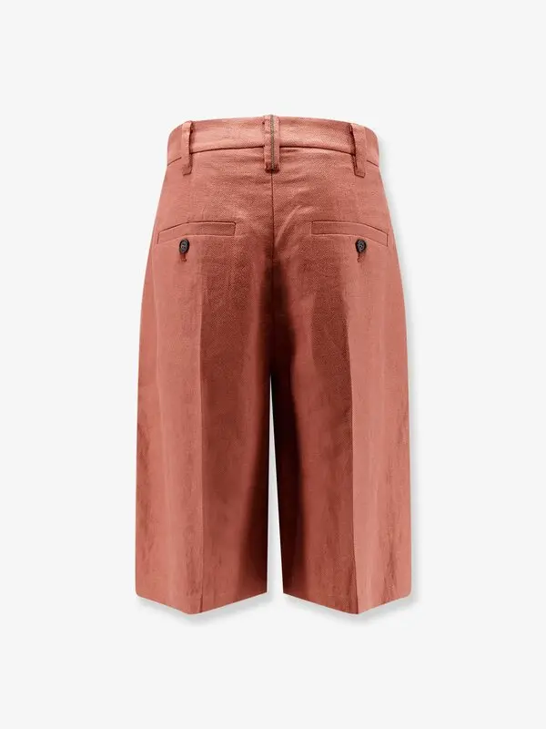 Brunello Cucinelli Linen Shorts With Monili Detail - Multicolor