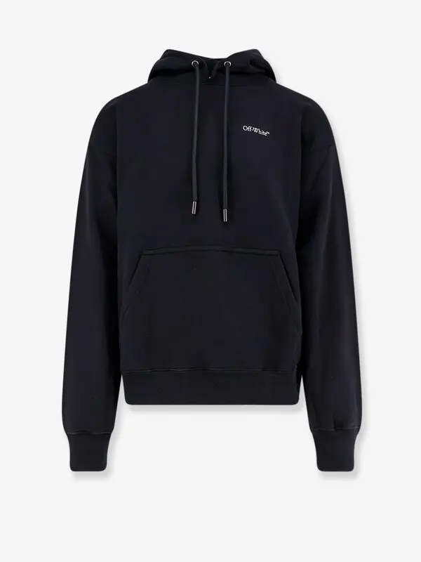 Off-White Cotton Hoodie With Kangaroo Pocket - Black