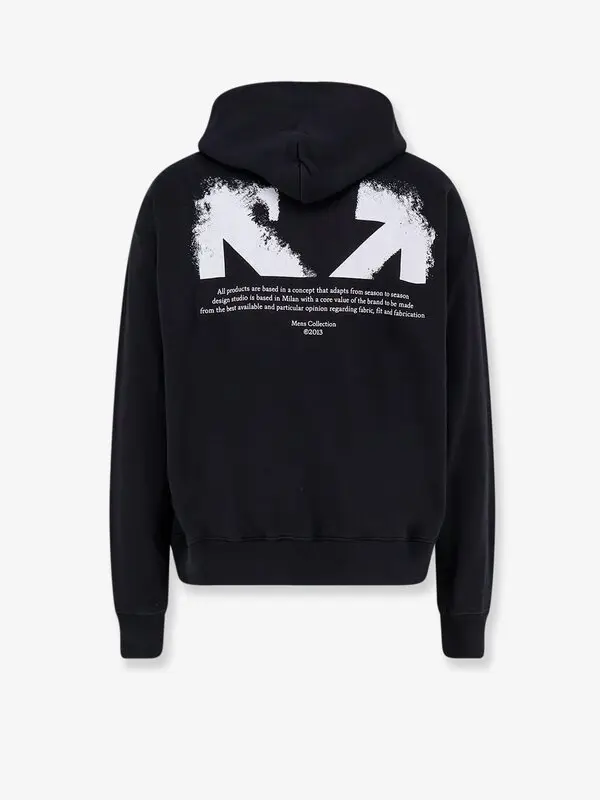 Off-White Cotton Hoodie With Kangaroo Pocket - Black