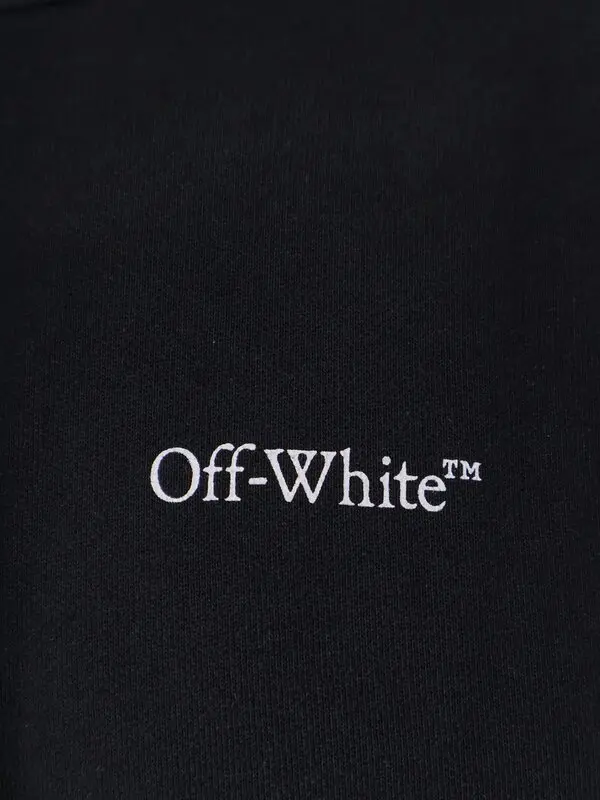 Off-White Cotton Hoodie With Kangaroo Pocket - Black
