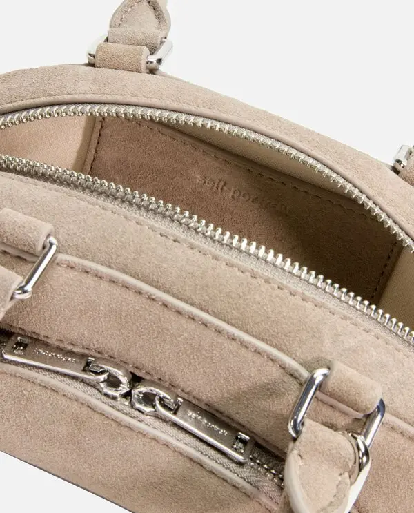 SELF-PORTRAIT Grey Suede Mini Shoulder Bag With Bow Keychain