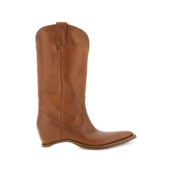 MAISON MARGIELA Leather Pointed Toe Inner Wedge Boots - Brown