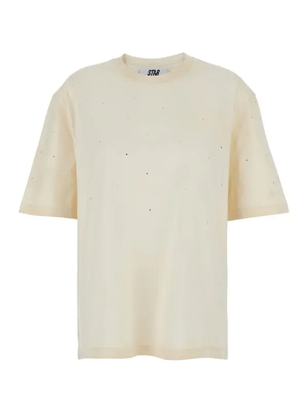 GOLDEN GOOSE Crew Neck T-shirt With Back Print And Rhinestone Decoration In Cotton - Multicolor