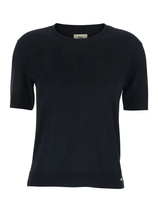 Herno Crewneck T-shirt With Logo Plate - Black
