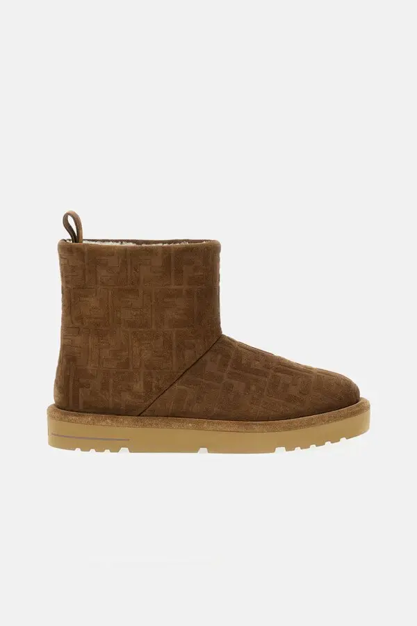 Fendi Suede Ankle Boots With Embossed Ff Motif - Brown