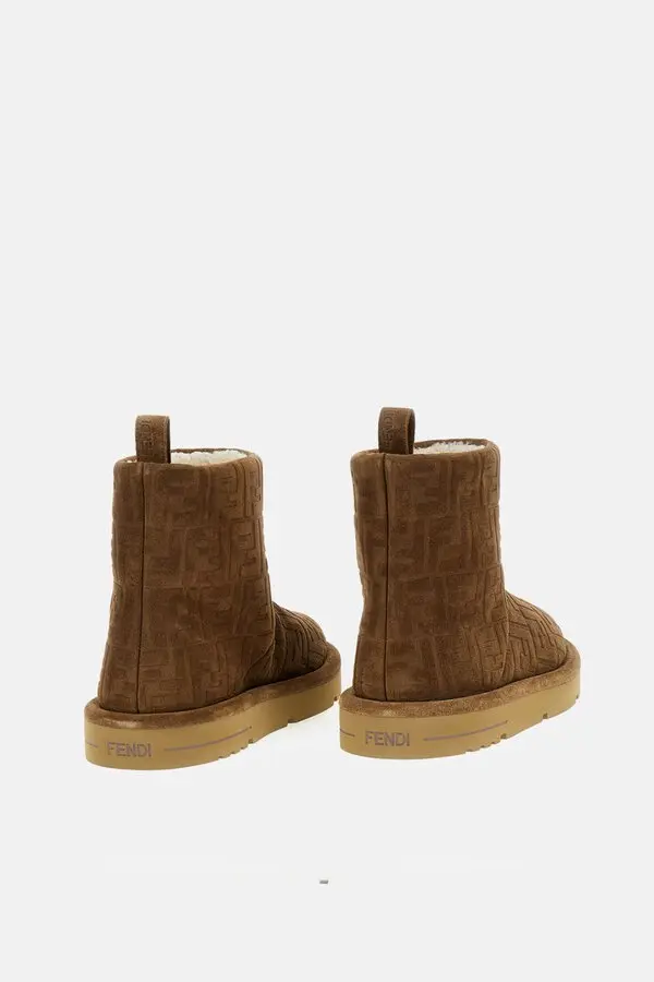 Fendi Suede Ankle Boots With Embossed Ff Motif - Brown