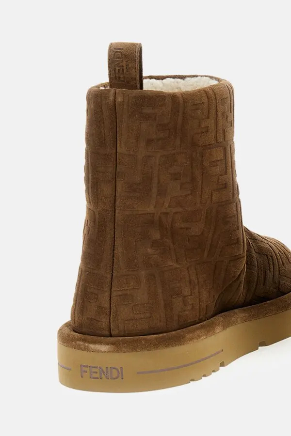 Fendi Suede Ankle Boots With Embossed Ff Motif - Brown