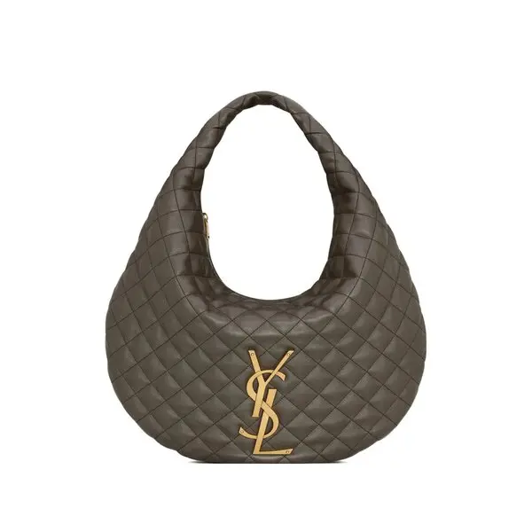 Saint Laurent Quilted Monogram Shoulder Bag - Gray