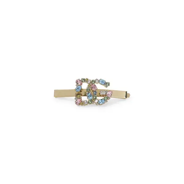 Dolce & Gabbana Gold Brass Dg Logo Pin With Crystal Embellishments - Silver