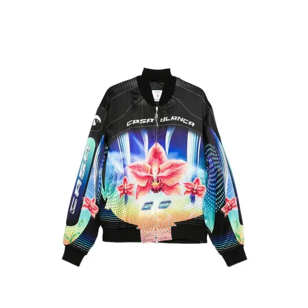 Casablanca Floral Print Silk Bomber Jacket