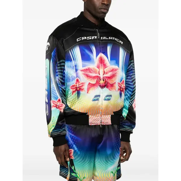 Casablanca Floral Print Silk Bomber Jacket