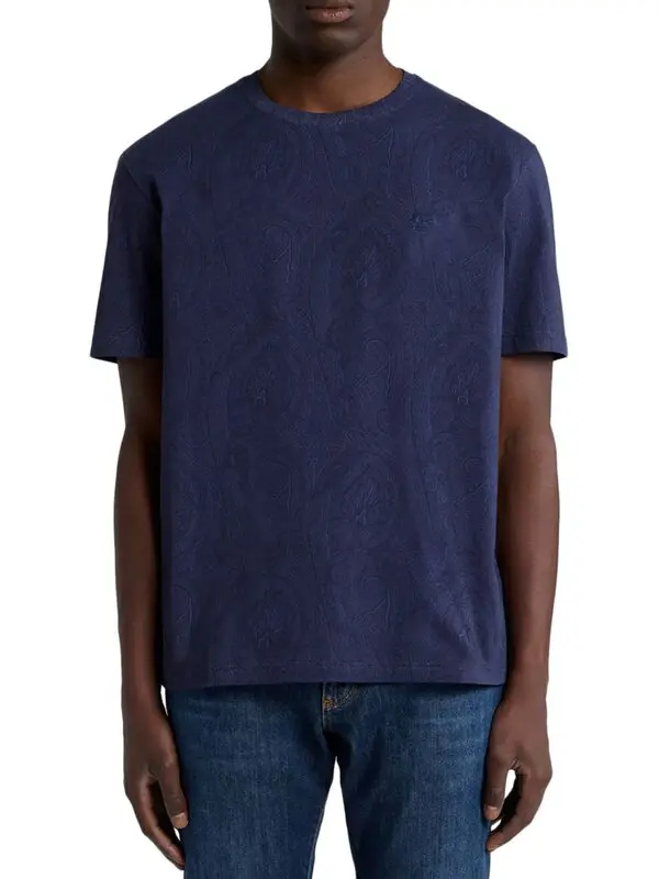 Etro Cotton T-shirt With Arnica Pattern - Blue