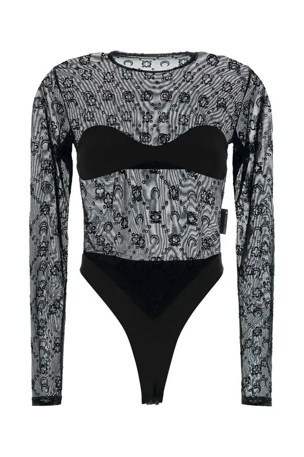 MARINE SERRE Stretch Tulle Bodysuit - Black