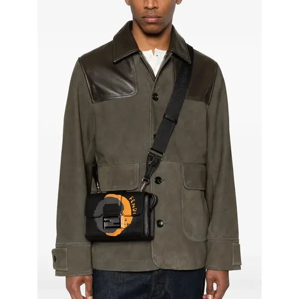 Fendi Leather Messenger Bag With Orange Detail