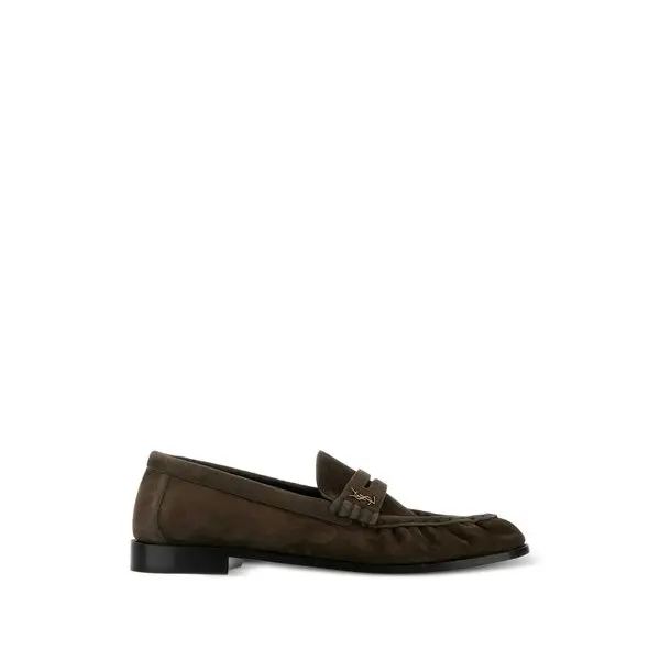 Saint Laurent Suede Gathered Detail Loafers - Brown