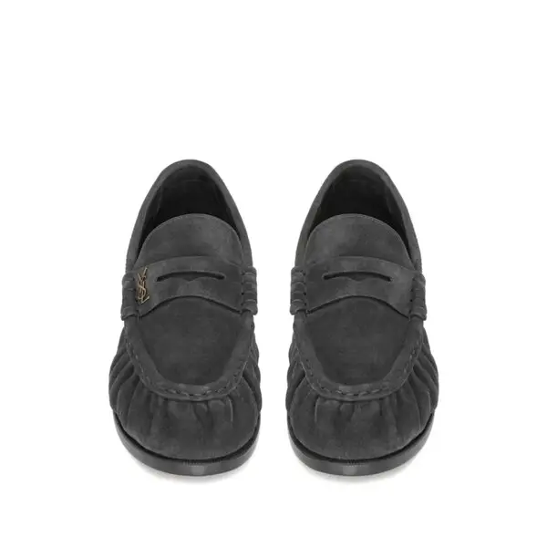Saint Laurent Suede Gathered Detail Loafers - Brown