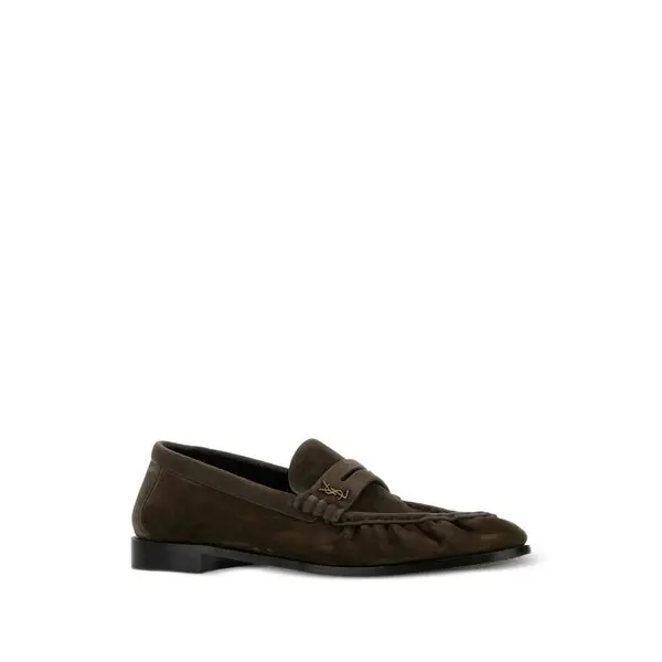 Saint Laurent Suede Gathered Detail Loafers - Brown