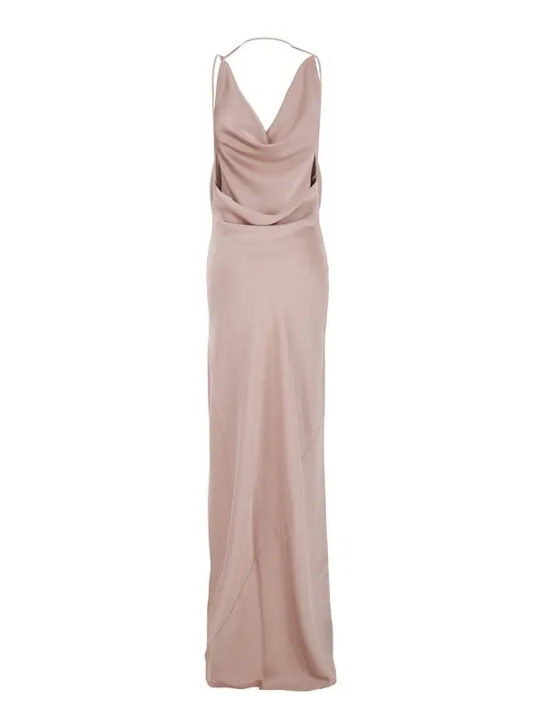 Andamane Vera" Long Dress With Draped Neckline And Front Vent - Multicolor