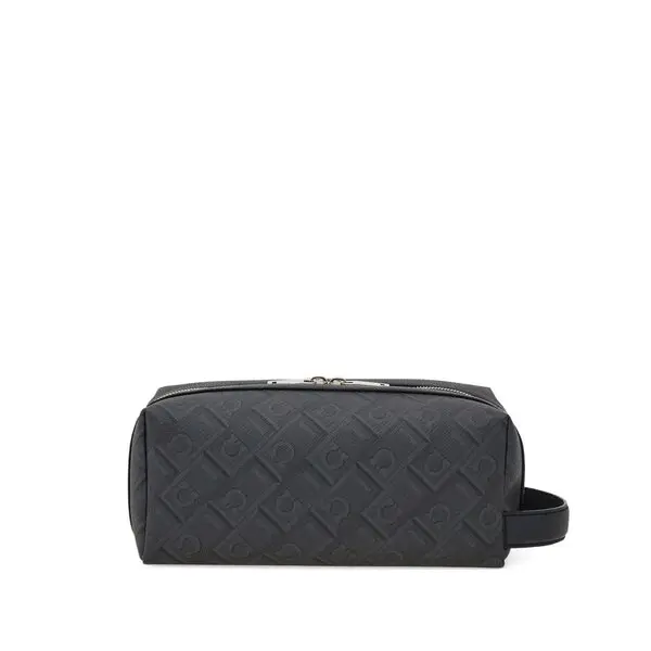 FERRAGAMO Monogram Leather Wash Bag - Black