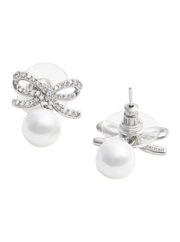 SELF-PORTRAIT Bow Silhouette Earrings With Pearl Detail - Multicolor