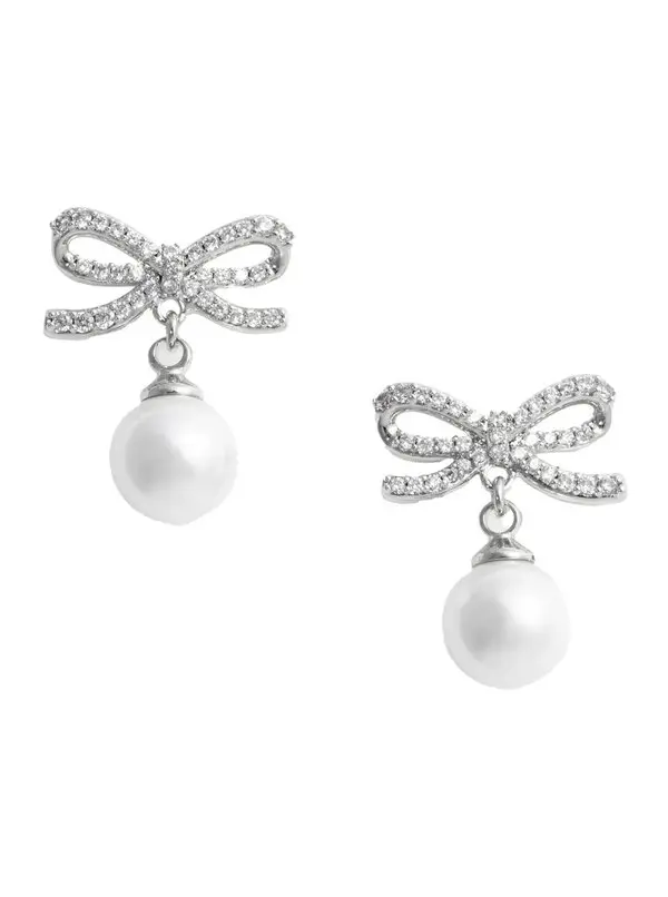 SELF-PORTRAIT Bow Silhouette Earrings With Pearl Detail - Multicolor