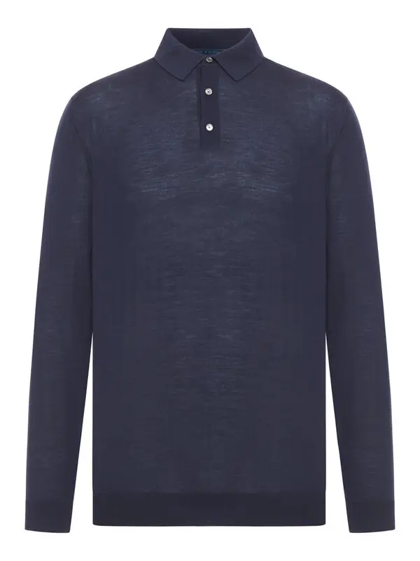 Kiton Long-sleeved Wool Polo Shirt - Blue